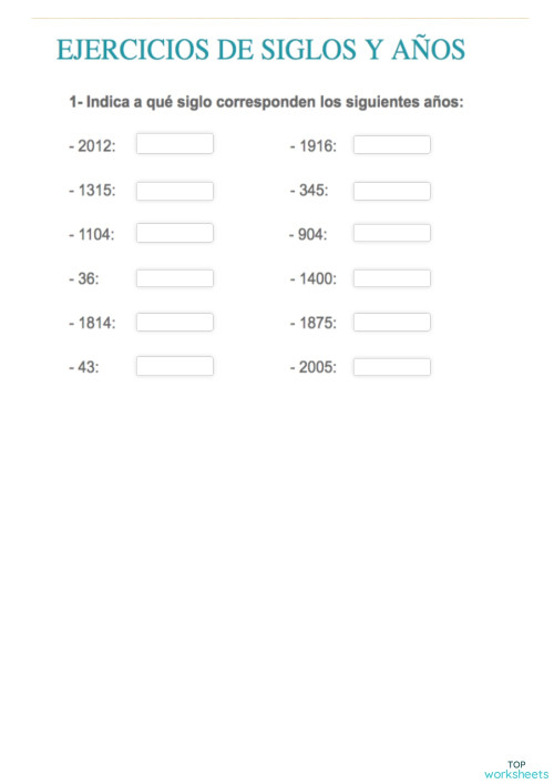 Números romanos y siglos. Ficha interactiva | TopWorksheets