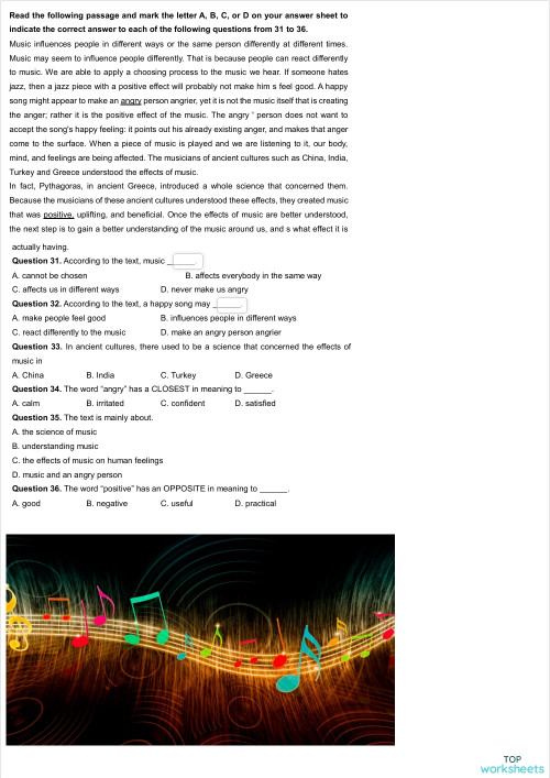 READING MULTIPLE CHOICE 21. Interactive worksheet | TopWorksheets