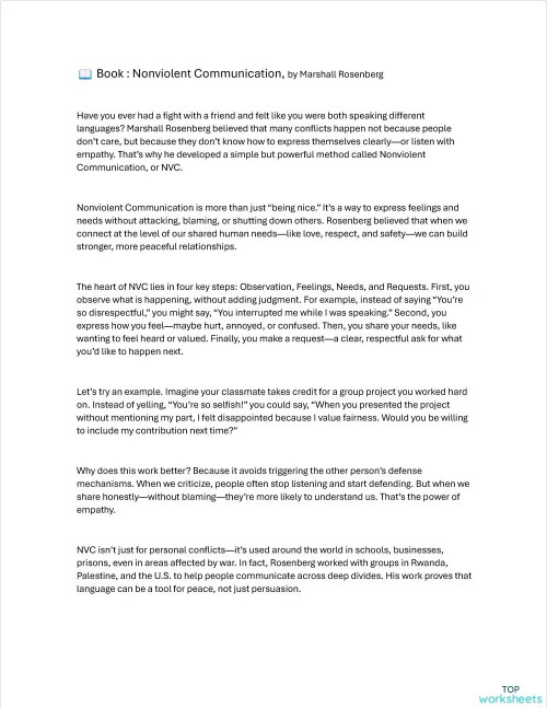 Nonviolent communications RC. Interactive worksheet | TopWorksheets