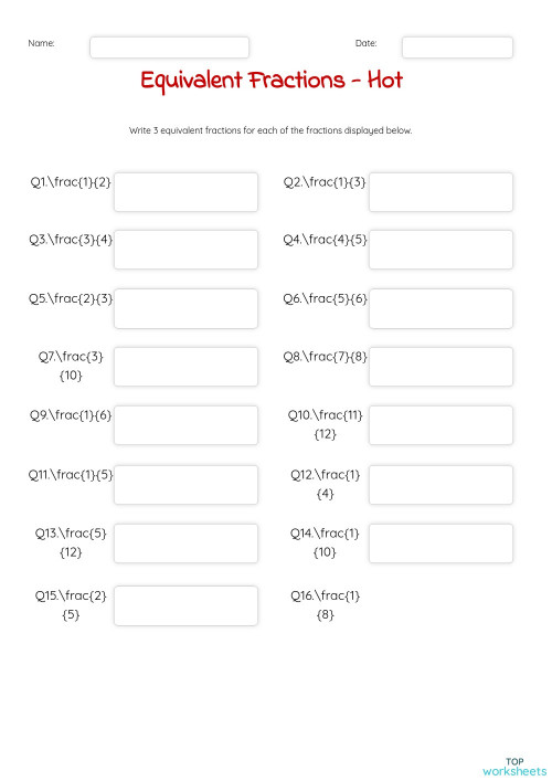 Equivalent Fractions - Hot. Interactive worksheet | TopWorksheets
