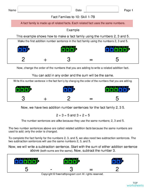 Fact Families: up to 10. Interactive worksheet | TopWorksheets