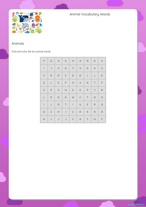 Animal Vocabulary Words. Interactive worksheet | TopWorksheets
