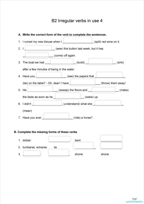 Irregular verbs 4. Ficha interactiva | TopWorksheets