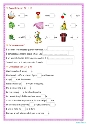 Completa con GLI o LI - GN o NI. Scheda interattiva | TopWorksheets