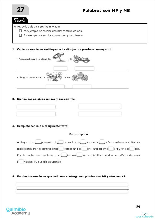 palabras con MP y MB. Ficha interactiva | TopWorksheets