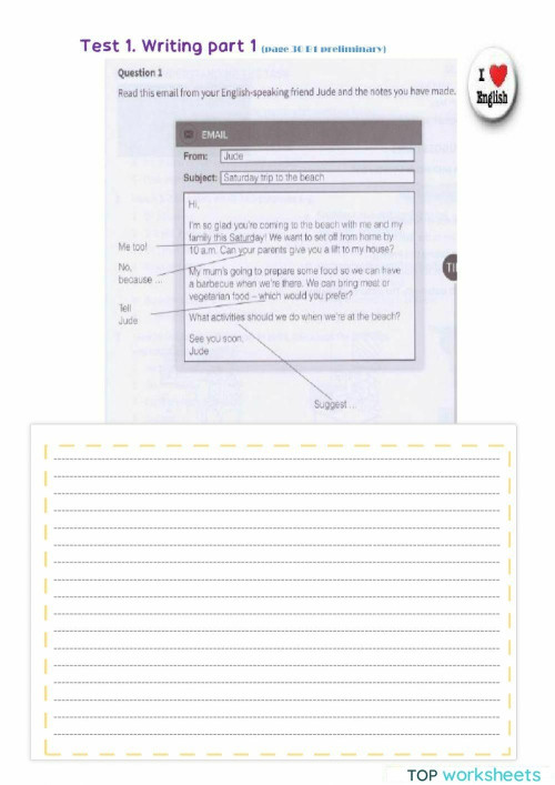 Test 1 Writing part 1. Interactive worksheet | TopWorksheets