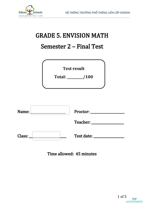 G5_Maths_Final test _Semester 2_21.22. Interactive worksheet ...