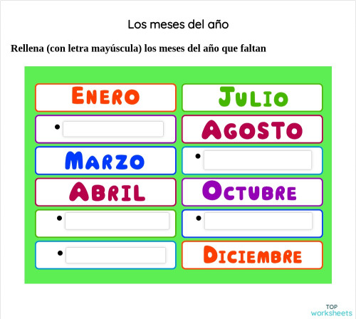 Los meses del año. Ficha interactiva | TopWorksheets