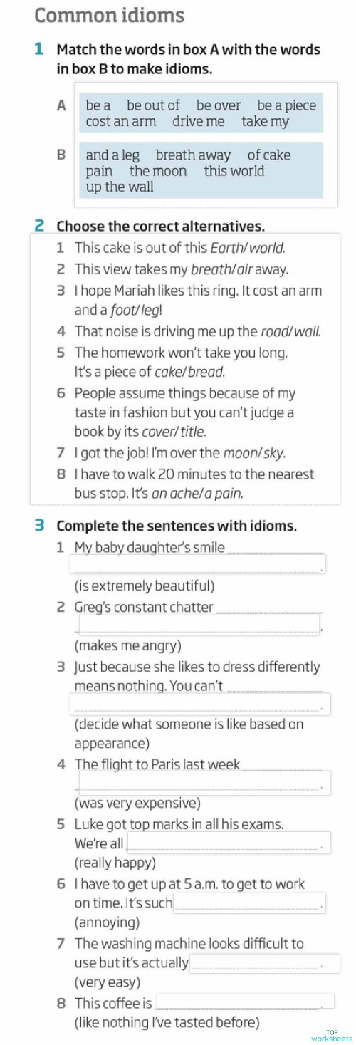 Idioms vocabulary. Interactive worksheet | TopWorksheets