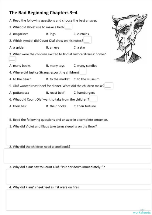 The Bad Beginning Chapters 3-4. Interactive worksheet | TopWorksheets