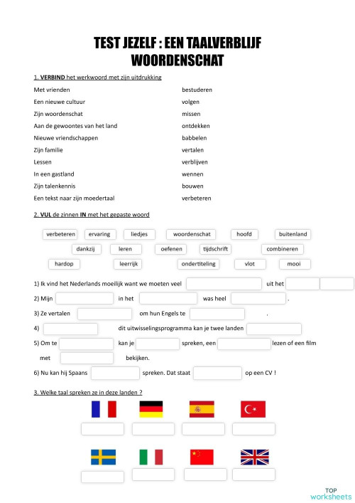 Test jezelf - woordenschat: een taalverblijf. Interactive worksheet ...