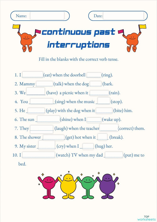 continuous past interruptions. Interactive worksheet | TopWorksheets