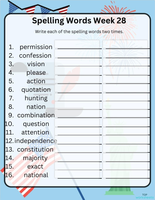 Spelling Words 28.1. Interactive worksheet | TopWorksheets