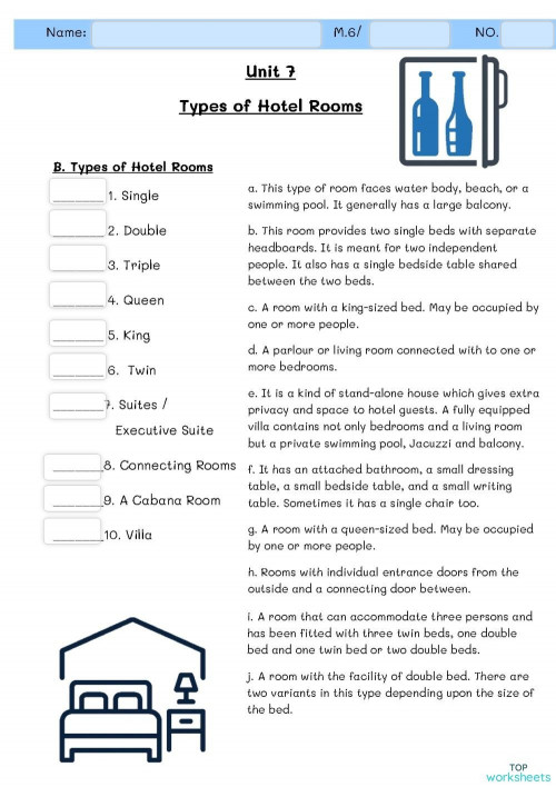 Unit 7 Types of Hotel Rooms. Interactive worksheet | TopWorksheets