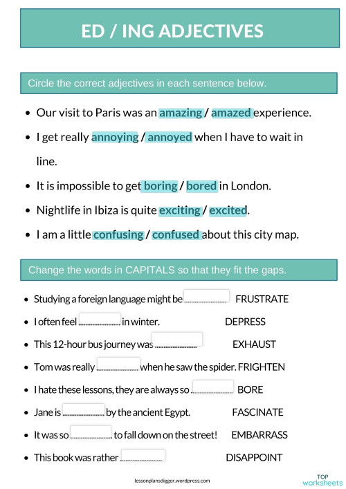 -ED/-ING Adjectives. Interactive worksheet | TopWorksheets