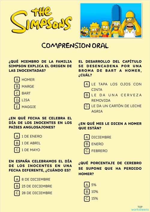 LOS SIMPSONS. RETROSPECTIVA. Ficha interactiva | TopWorksheets