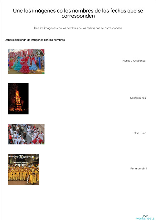 Une las imágenes co los nombres de las fechas que se corresponden. Ficha interactiva | TopWorksheets