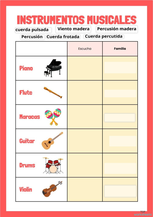 Instrumentos musicales: fichas interactivas y ejercicios online ...