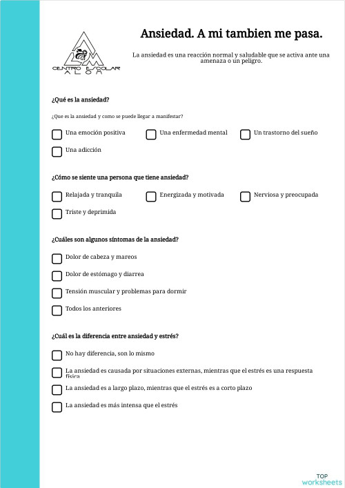 Ansiedad. A mi tambien me pasa.. Ficha interactiva | TopWorksheets