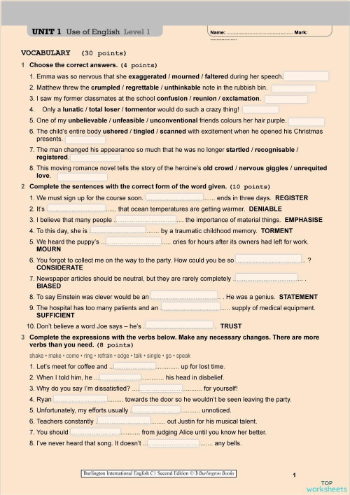 BIE C1 U1 Vocabulary L1. Interactive worksheet | TopWorksheets