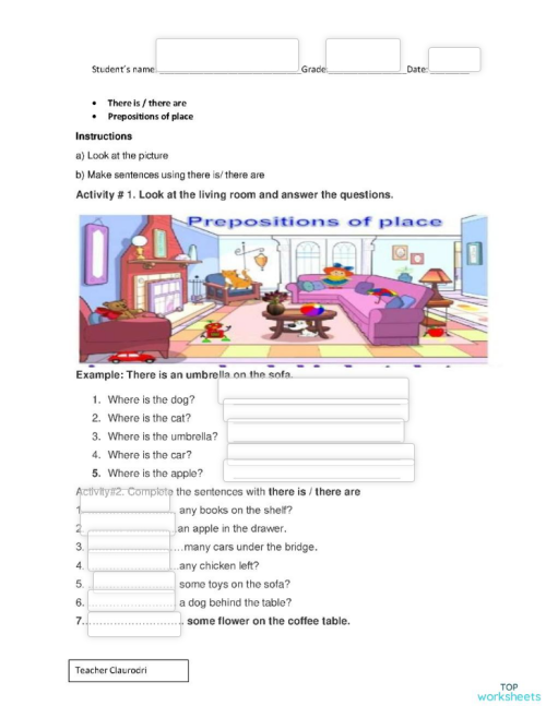 Prepoostions of place / there is/ are. Interactive worksheet ...