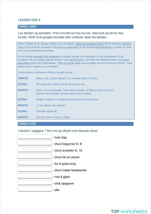 Lekser uke 9. Ficha interactiva | TopWorksheets