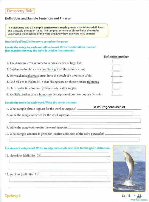 List 13: Dictionary Skills Pg 53. Interactive worksheet | TopWorksheets