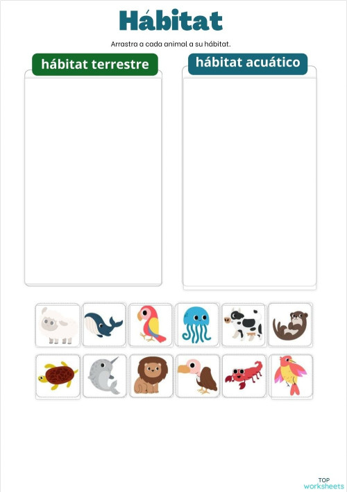 Hábitat animales. Ficha interactiva | TopWorksheets