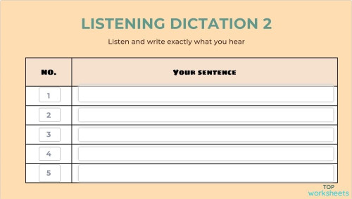 LISTENING DICTATION. Interactive worksheet | TopWorksheets