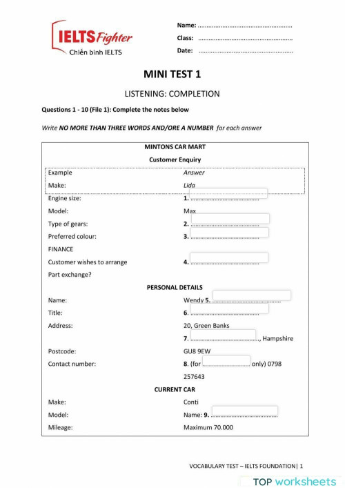 Mini test 1 - foundation ie. Interactive worksheet | TopWorksheets
