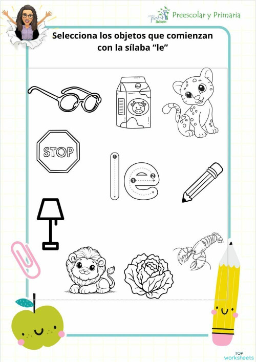 Objetos de la silaba ¨le¨. Interactive worksheet | TopWorksheets