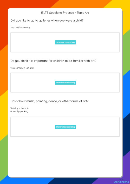 IELTS Speaking Practice - Topic Art. Interactive worksheet | TopWorksheets