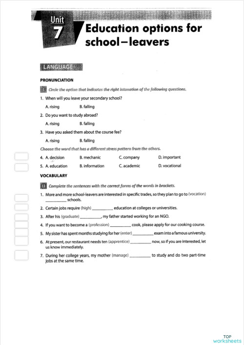 Grade 11 Test Unit 7 Interactive Worksheet Topworksheets