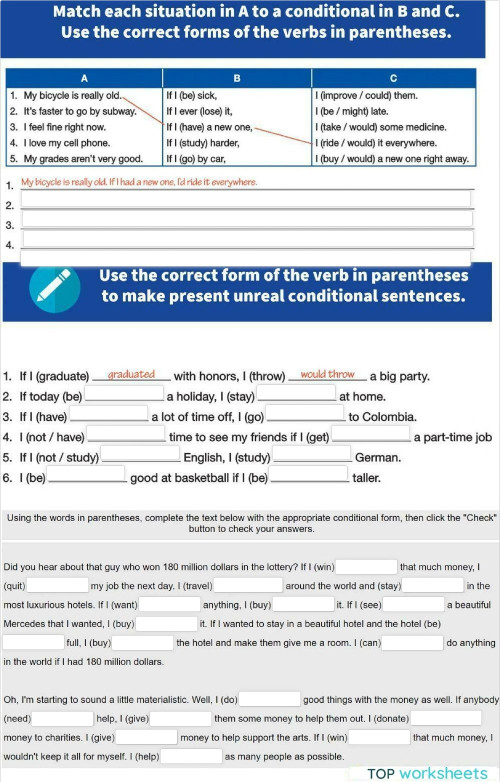 INT04 present ulreal conditionals exercises. Interactive worksheet ...