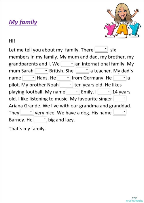 My family + verb to be. Interactive worksheet | TopWorksheets