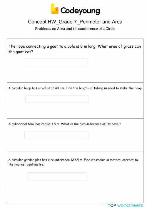 Problems on Area and Circumference of a Circle Concept HW. Interactive ...