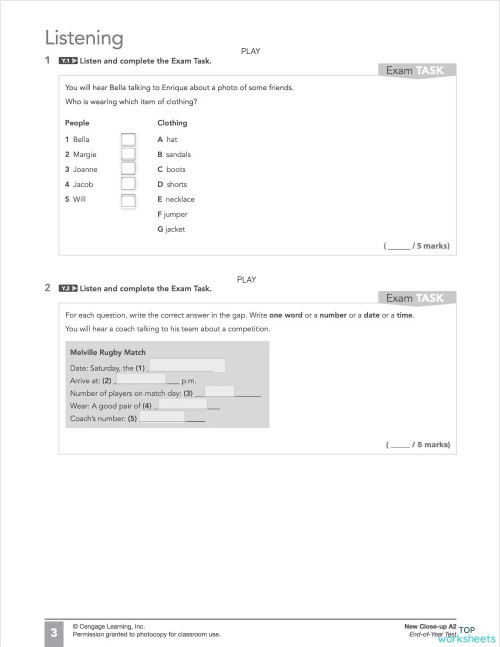 Close-up A2 End-of-Year Test Listening. Interactive worksheet ...