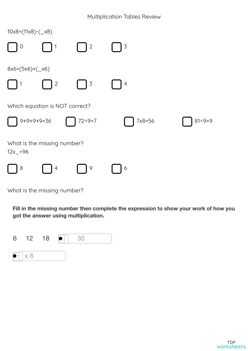 Multiplication Tables Review. Interactive worksheet | TopWorksheets