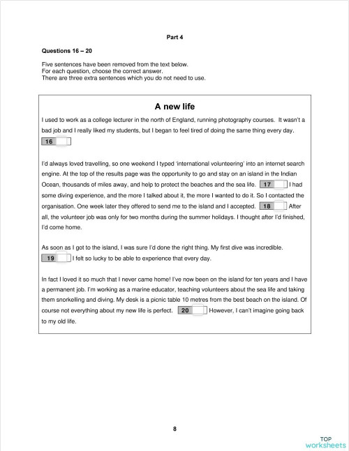 B1 Preliminary Reading Paper 1. Interactive worksheet | TopWorksheets