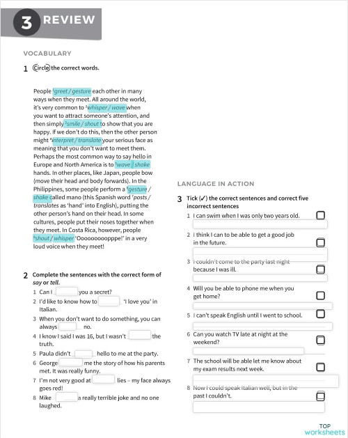 Own It 3 Unit 3 Review. Interactive worksheet | TopWorksheets