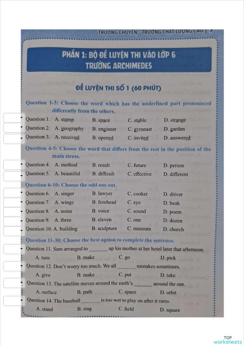 Interactive worksheets and online exercises in vietnamese | TopWorksheets