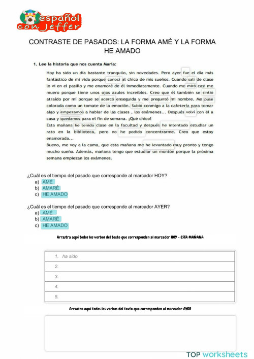 contraste de pasados 1. Ficha interactiva | TopWorksheets