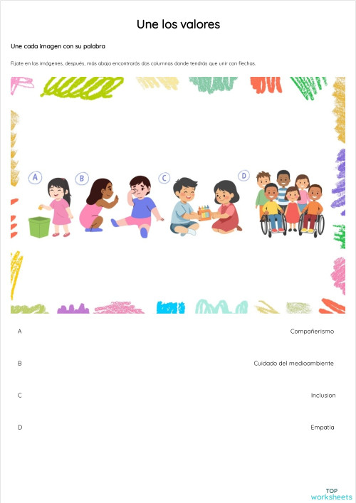 Une los valores. Ficha interactiva | TopWorksheets
