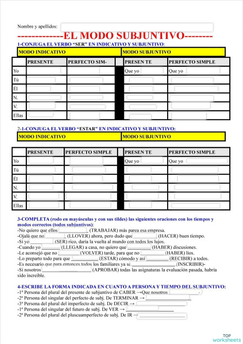 ACTIVIDADES DEL SUBJUNTIVO 1. Ficha interactiva | TopWorksheets