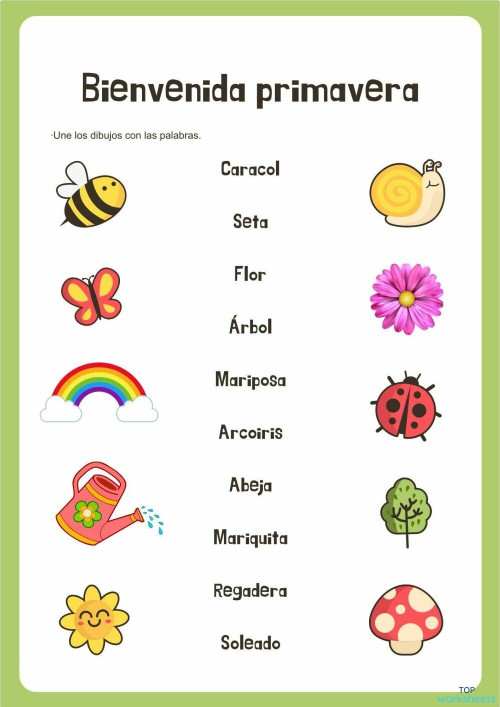 UNE CON FLECHAS VOCABULARIO PRIMAVERA. Ficha interactiva | TopWorksheets