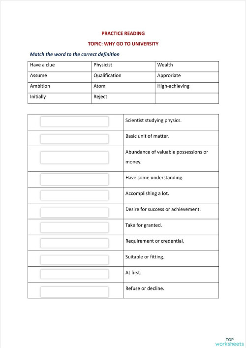 WHY GO TO UNIVERSITY. Interactive worksheet | TopWorksheets