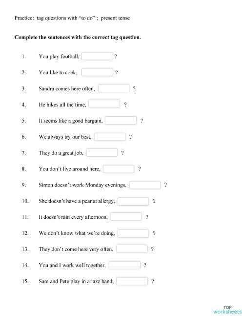 Tag Questions: interactive worksheets and online exercises | TopWorksheets