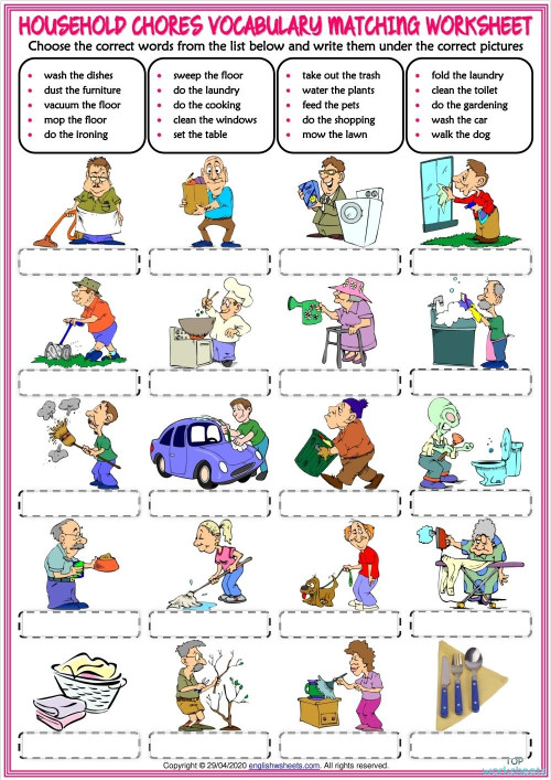 Household chores ใบงานเชิงโต้ตอบ | TopWorksheets