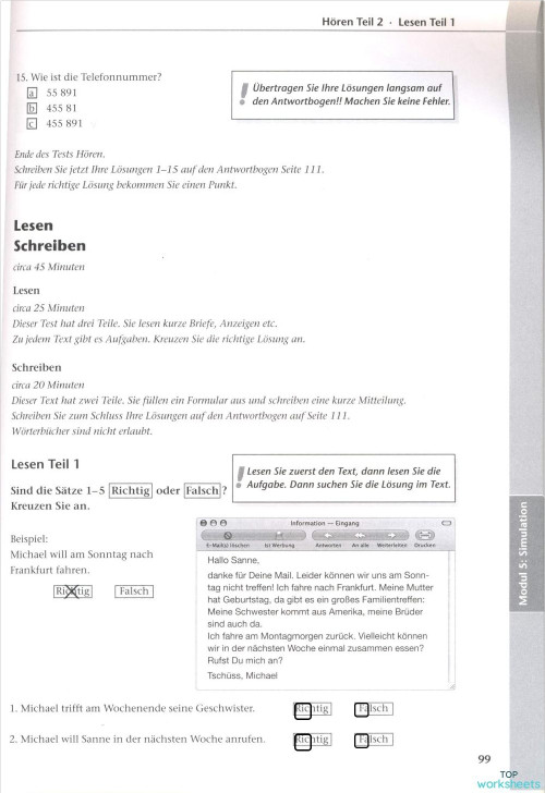 Lesen_A1_Fit fürs Modellsatz. Interaktives Arbeitsblatt | TopWorksheets