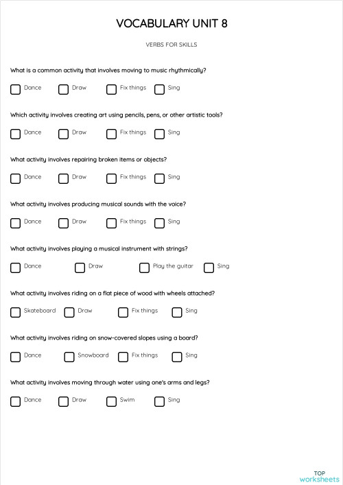 VOCABULARY UNIT 8. Interactive worksheet | TopWorksheets